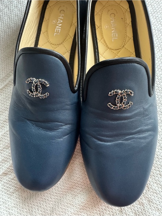 CHANEL | Shoes | Chanel Blue Leather Womens Slipon Loafers With Silver ...